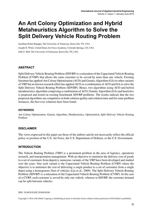 Pdf An Ant Colony Optimization And Hybrid Metaheuristics Algorithm To Solve The Split Delivery