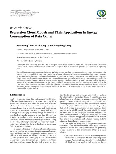 Pdf Regression Cloud Models And Their Applications In Energy Consumption Of Data Center