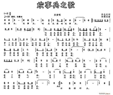 炊事兵之歌 歌谱简谱网