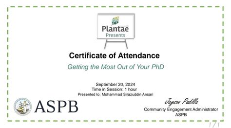 Plantae Webinar On Phd Research By American Society Mohammad