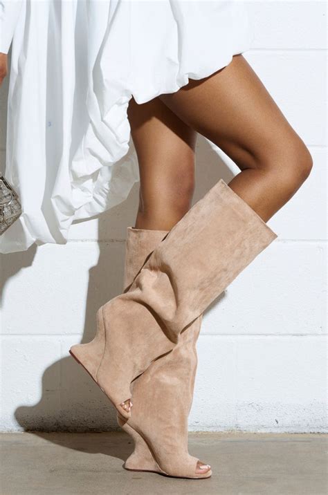 Azalea Wang Vincent Nude Open Toe Wedge Boot Akira Boots Luxury Chic