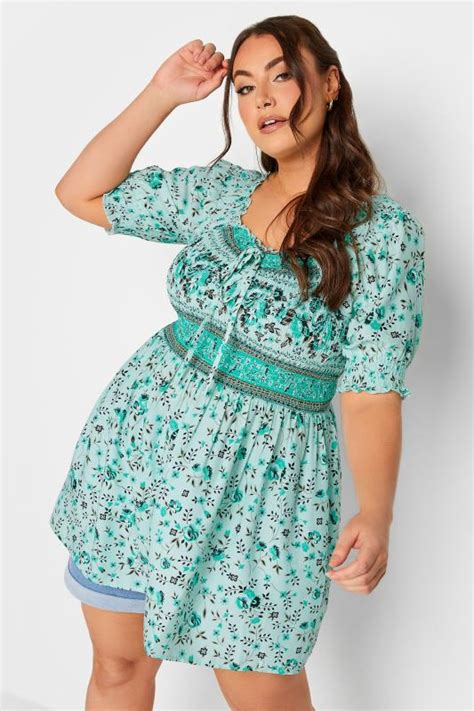 Yours Plus Size Green Floral Peplum Top Yours Clothing