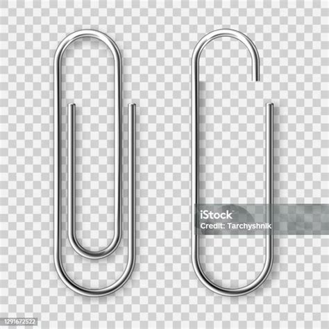 투명 한 배경에 격리 된 사실적인 금속 종이 클립 페이지 홀더 바인더 벡터 일러스트레이션 종이 클립에 대한 스톡 벡터 아트 및