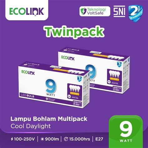 Jual Ecolink Lampu Bohlam Multipack Led Bulb Cool Day Light 9 Watt Twinpack 2pcs Shopee