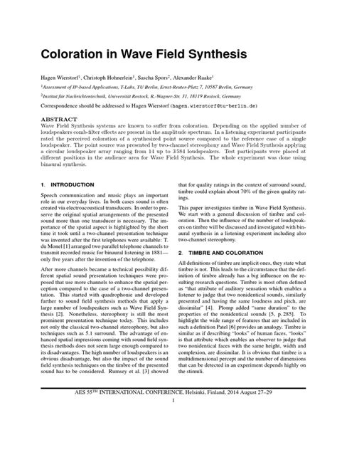 Coloration In Wave Field Synthesis Pdf Sound Spectrum