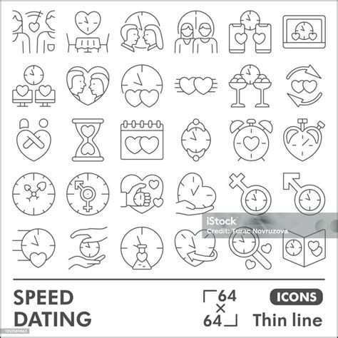 속도 데이트 라인 아이콘 세트 사랑과 관계는 컬렉션 이나 스케치 기호 날짜 시간 웹 및 응용 프로그램에 대한 얇은 라인 선형 스타일 표지판 흰색 배경에서 격리된 벡터