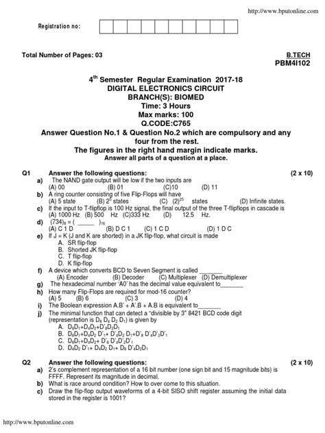 Btech Biomed 4 Sem Digital Electronics Circuit Pbm4i102 2018 Pdf Digital Electronics