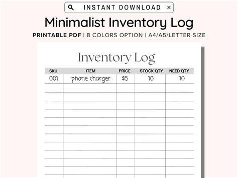 Printable Inventory Log Management Form Inventory Sheet Small