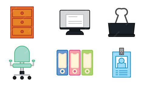 Conjunto De ícones De Material De Escritório De Cores Diferentes Vetor