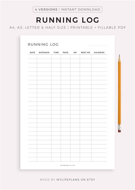 A Printable Running Log With A Pencil Next To It