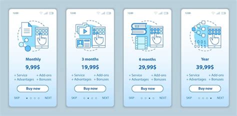 Premium Vector Subscription Prices Onboarding Mobile App Screens Templates Walkthrough