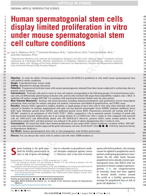Pdf Human Spermatogonial Stem Cells Display Limited Proliferation In