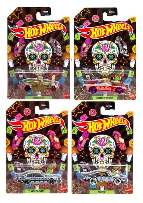 Hot Wheels 2023 Dia De Los Muertos Halloween Set Of 4 Diecast Vehicles