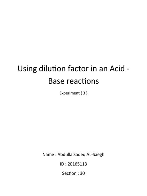 Using Dilution Factor In An Acid Base Reactions Pdf Sodium