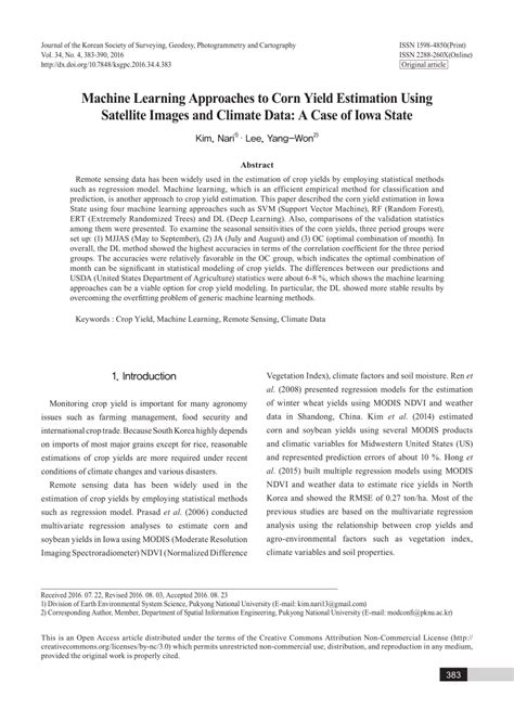 Pdf Machine Learning Approaches To Corn Yield Estimation Using Satellite Images And Climate