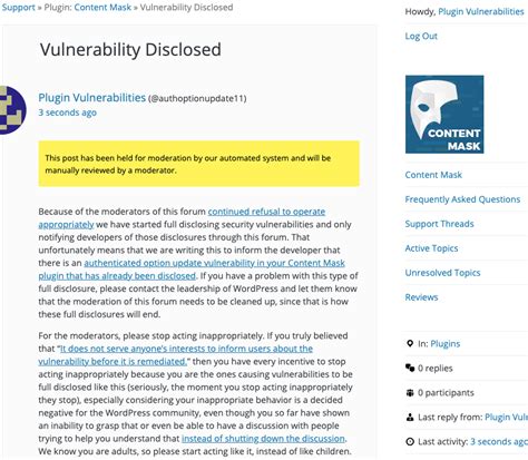 Our Proactive Monitoring Caught An Authenticated Option Update Vulnerability In Content Mask