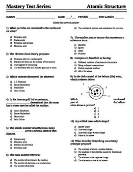 Atomic Structure Mastery Test By Mercury Manufacturing TpT
