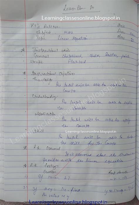 Math Lesson Plan On Linear Equation