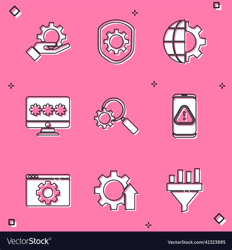 Set Hand Settings Gear Shield With Globe Vector Image