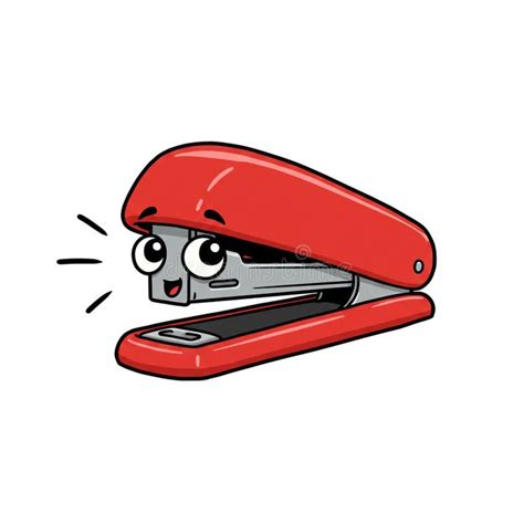 Cartoon Illustration Of A Red Stapler With A Smiling Face The Stapler