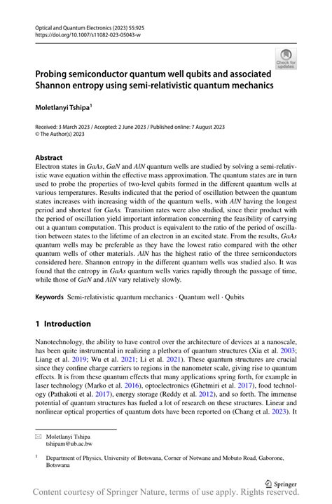 Pdf Probing Semiconductor Quantum Well Qubits And Associated Shannon