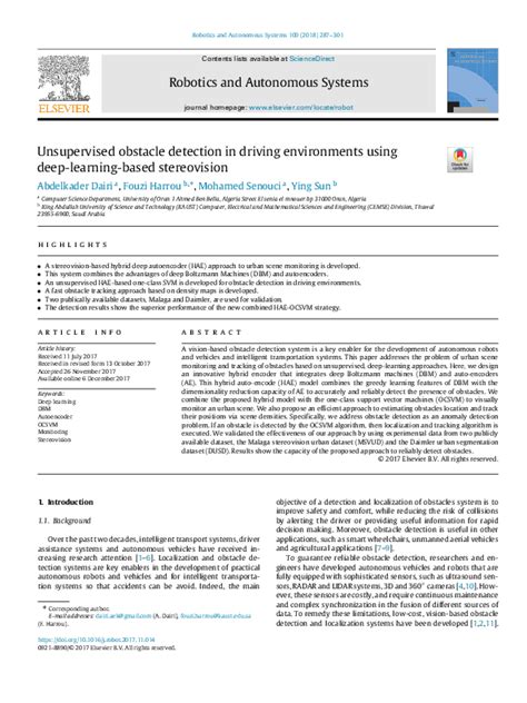 Pdf Unsupervised Obstacle Detection In Driving Environments Using