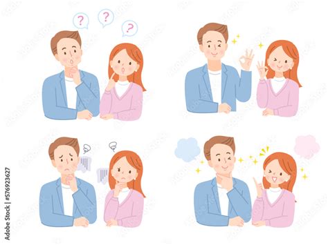 若い夫婦の表情バリエーションイラスト素材セット เวกเตอร์สต็อก Adobe Stock