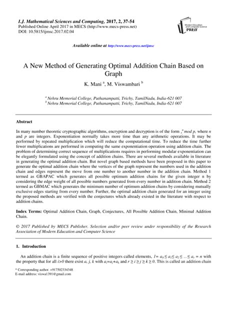 A New Method Of Generating Optimal Addition Chain Based On Graph
