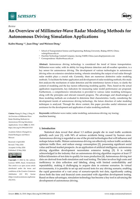 Pdf An Overview Of Millimeter Wave Radar Modeling Methods For Autonomous Driving Simulation