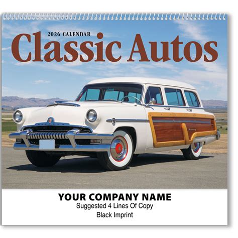 Wall Car Calendar Spiral Classic Cars Auto Supply