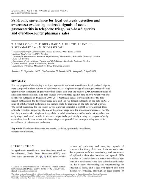 Pdf Syndromic Surveillance For Local Outbreak Detection And Awareness Evaluating Outbreak