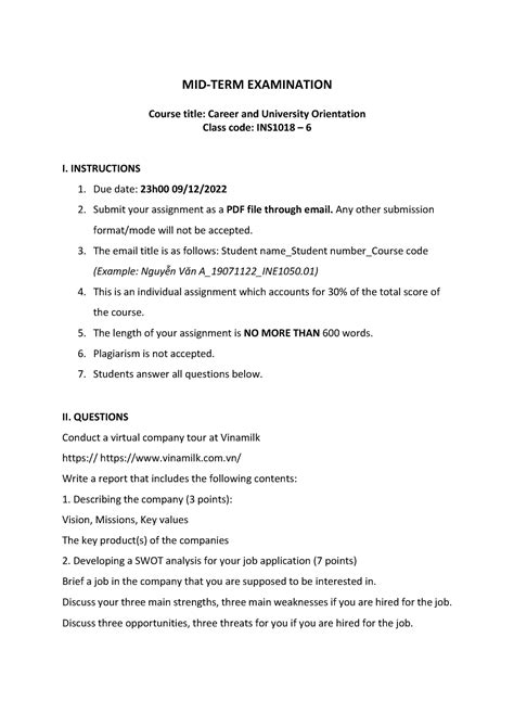 Sem Mid Term Exam MID TERM EXAMINATION Course Title Career And University