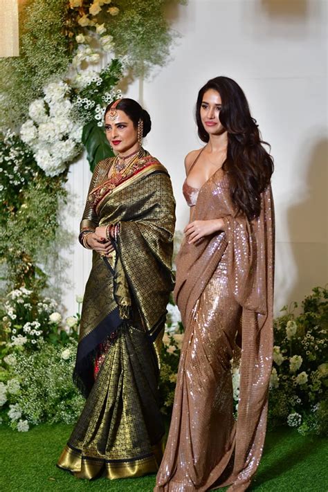Two Ways To Wear A Saree Demo By Rekha And Disha Patani At Manish Malhotras Diwali Party