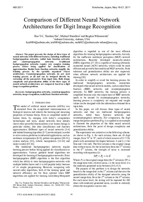 Pdf Comparison Of Different Neural Network Architectures For Digit Image Recognition