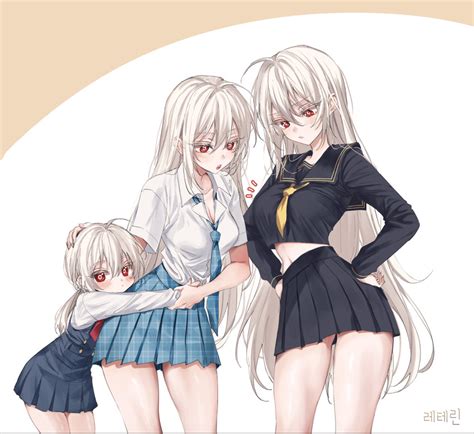 Lethe Rin Original Artist Request Commission Highres Second Party Source 3girls Ahoge