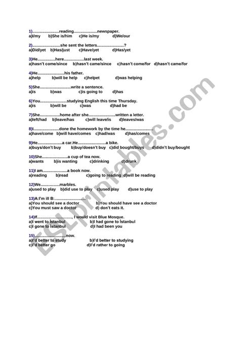 Placement Test Esl Worksheet By Muse