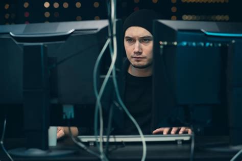 Premium Photo Young Professional Male Hacker Using Keyboard Typing