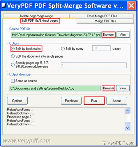 How To Split Pdf File Into Pieces Or Separate Files By Bookmarks Verypdf Knowledge Base