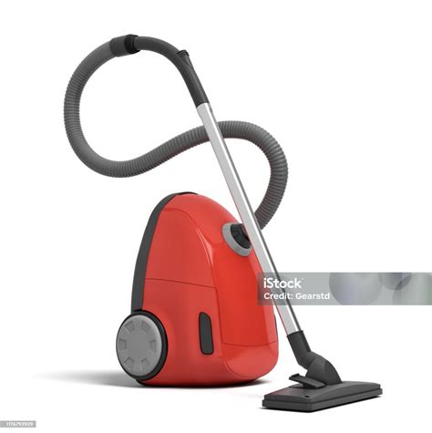 흰색 배경에 격리 된 빨간색 전기 진공 청소기의 3d 렌더링 0명에 대한 스톡 사진 및 기타 이미지 0명 3차원 형태 가사 집안일 Istock