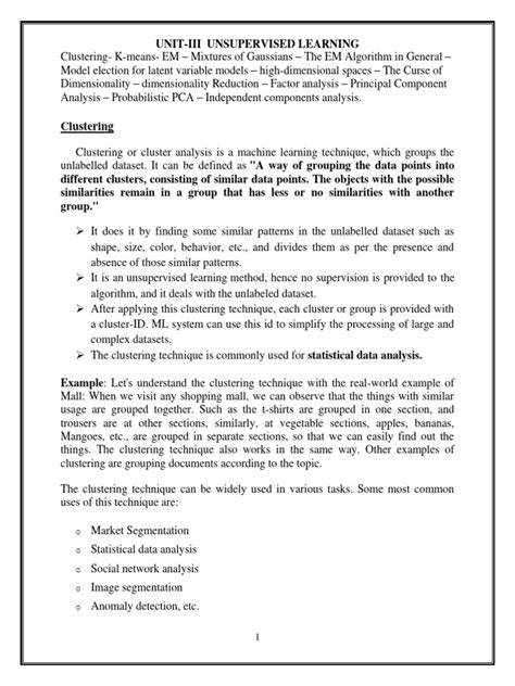 U20cs604 Machine Learning Unit Iii Pdf Principal Component Analysis