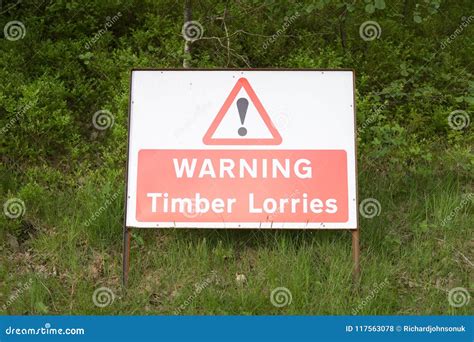 Timber Lorries Trucks Wagons Warning Sign On Road Forest Woodlands Beware Danger Tree Felling