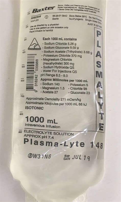 Baxter Plasma Lyte 148 1000ml Approx Ph7 4 寵物用品 寵物食品 Carousell