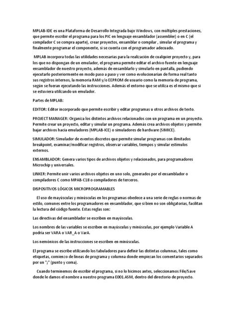 mplab pdf lenguaje ensamblador programa de computadora