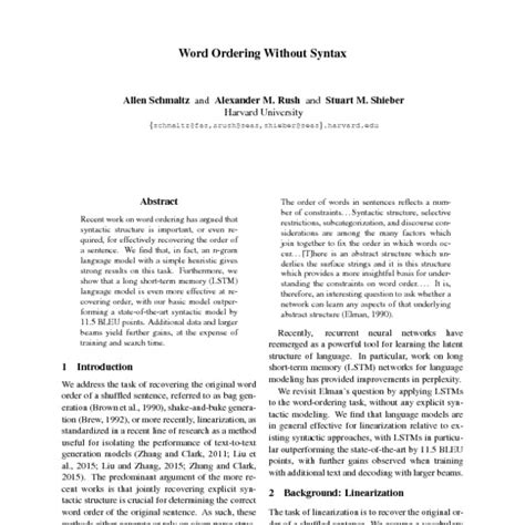 Word Ordering Without Syntax Acl Anthology