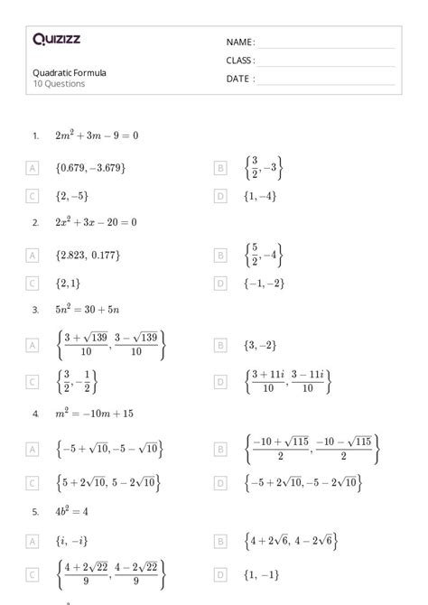 50 Quadratic Worksheets For 9th Grade On Quizizz Free Printable