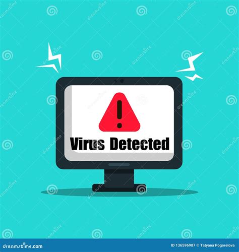 Computer Virus Warning Red Sign Vector Illustration On A Blue