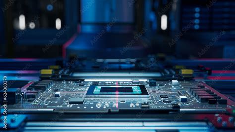 Printed Circuit Board With Advanced Processing Unit Inside Component Installation Machine Pov