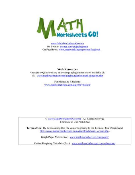 Relations Functions Domain And Range Worksheet