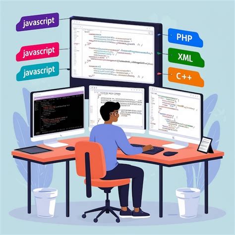 Isometric Style Illustration Of A Programmer Working Premium Ai Generated Image
