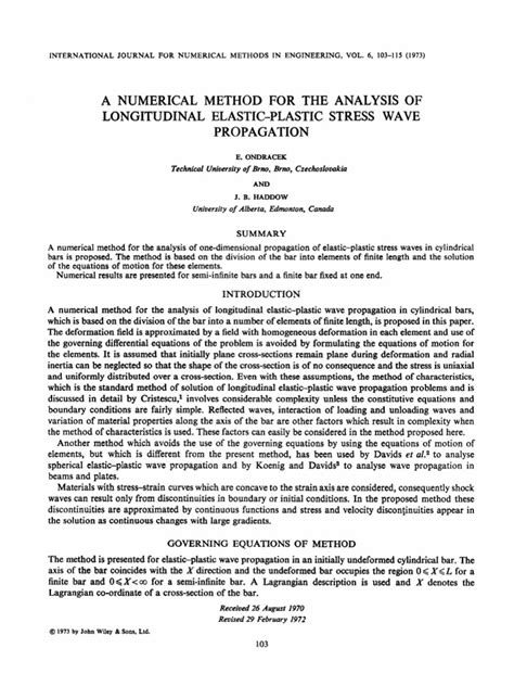 A Numerical Method For The Analysis Of Longitudinal Elastic Plastic Stress Wave Propagation